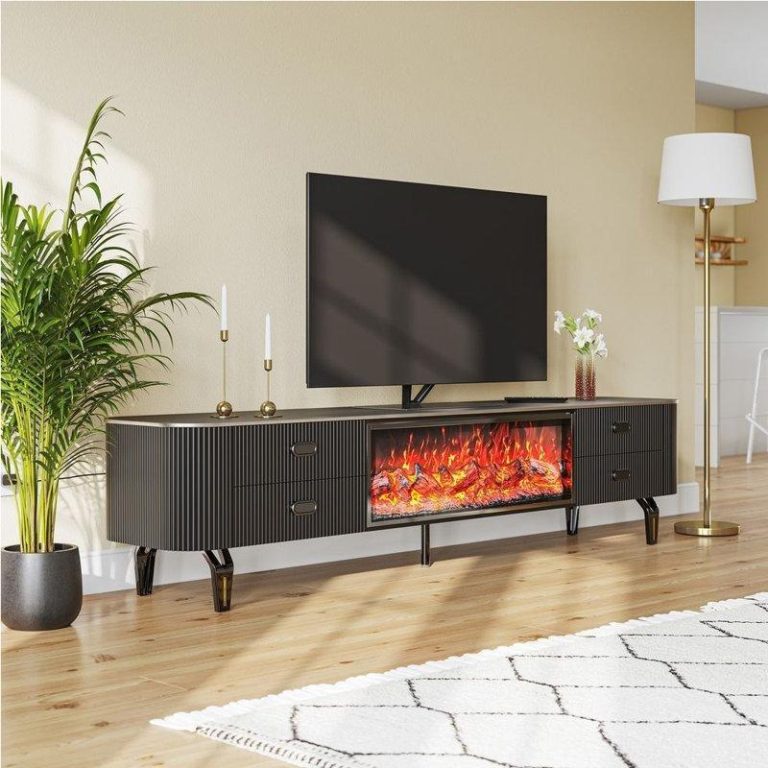 Antrasit Gri Elektronik Şömineli Geniş TV Ünitesi 200 cm - Mimarzade